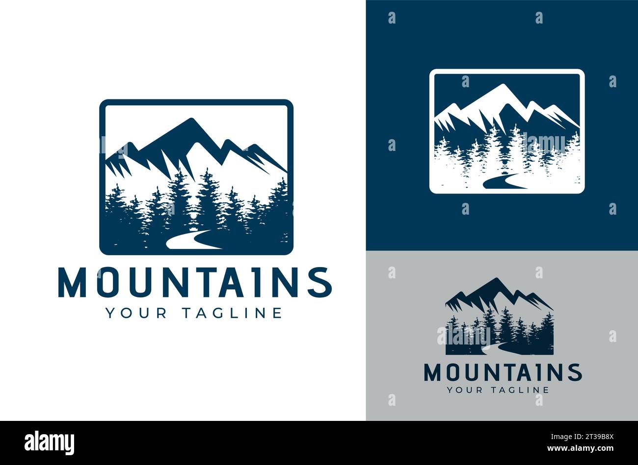 Mountains Hills Rivers and Pine Trees Retro Vintage Style for Adventure ...