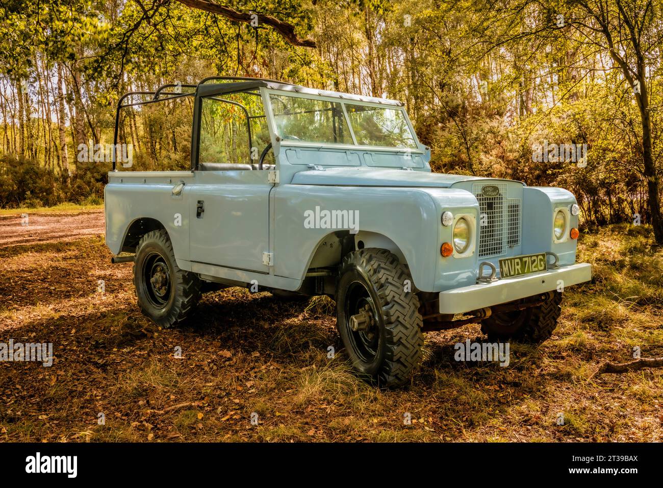 Land Rover Series II parked in UK woodland in Autumn Stock Photo - Alamy
