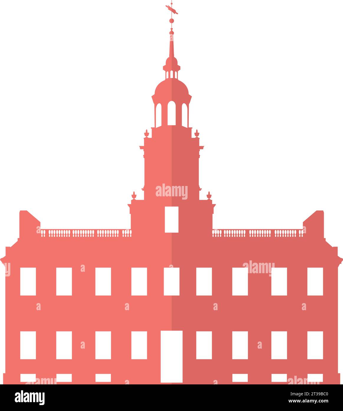 Simple red flat drawing of the INDEPENDENCE HALL, PHILADELPHIA Stock ...