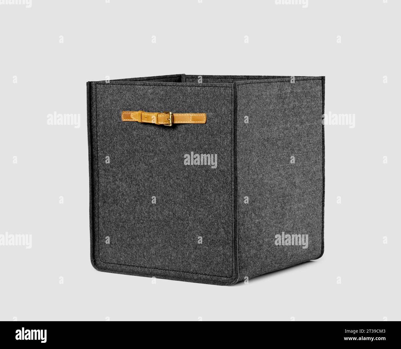 Handcrafted gray felt box with leather handles for organizing home ...