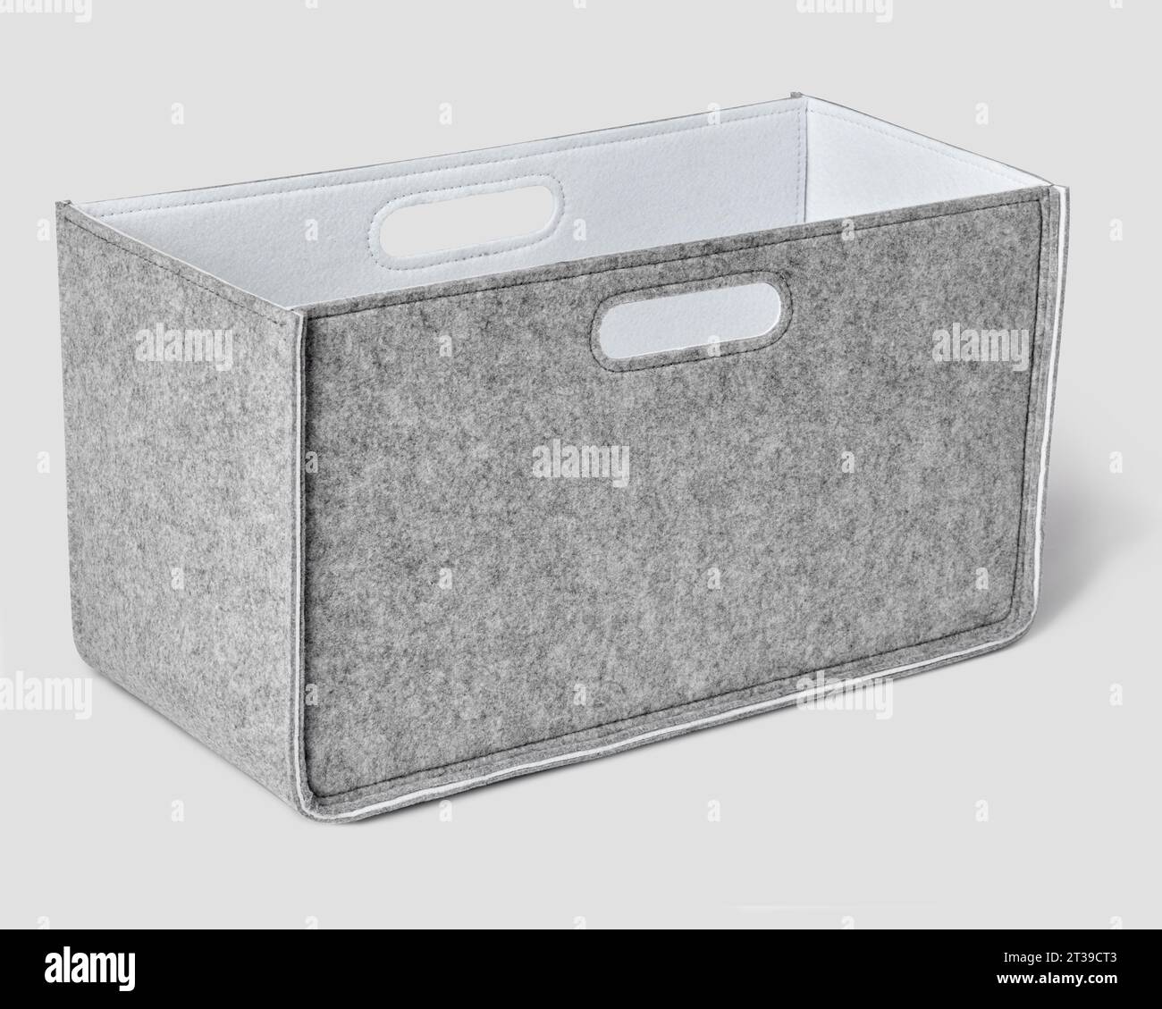 Handcrafted gray felt box with slotted handles for storage of things ...