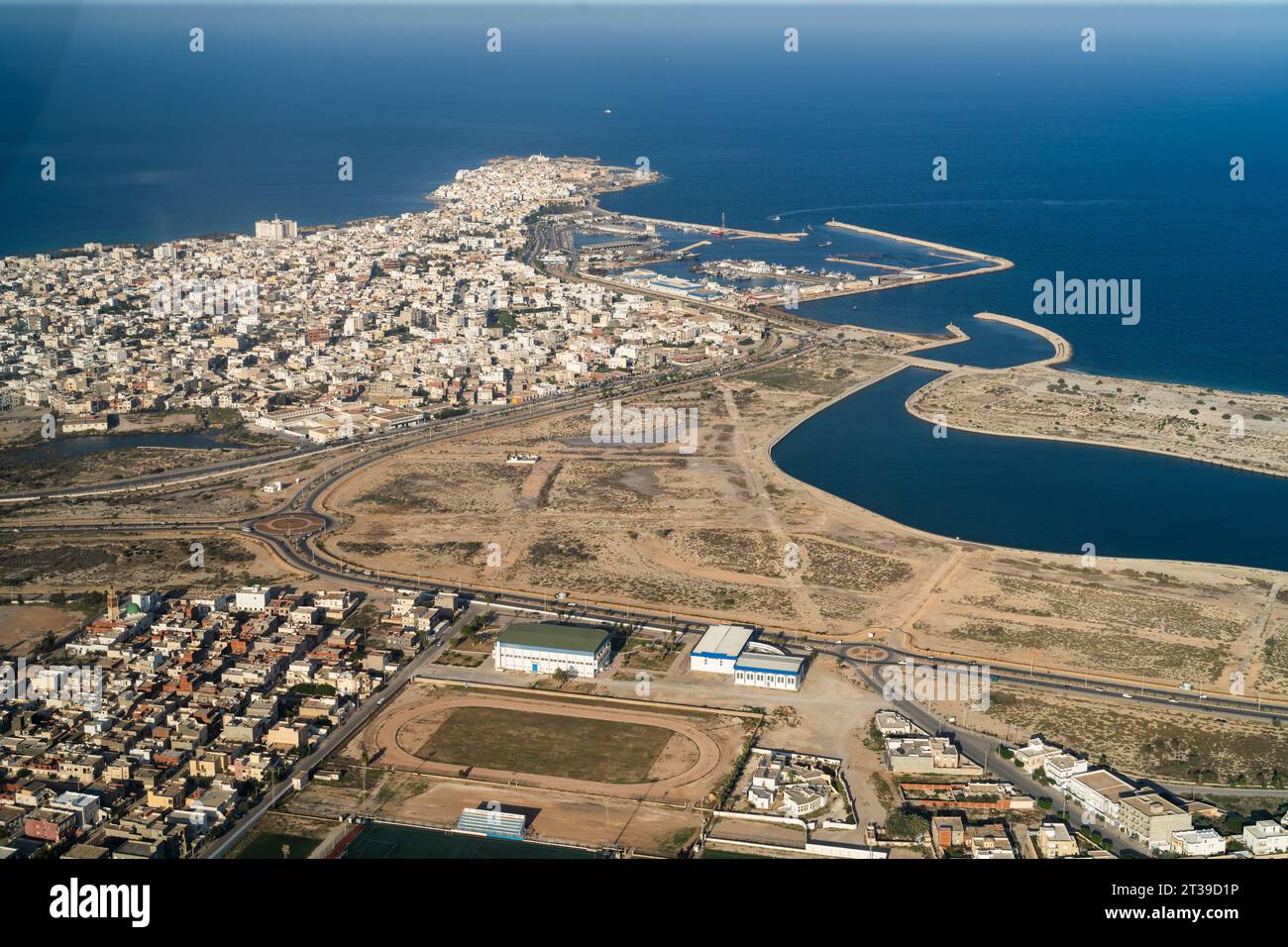 Aerial view of the Tunisian coast and the city of Mahdia Stock Photo ...