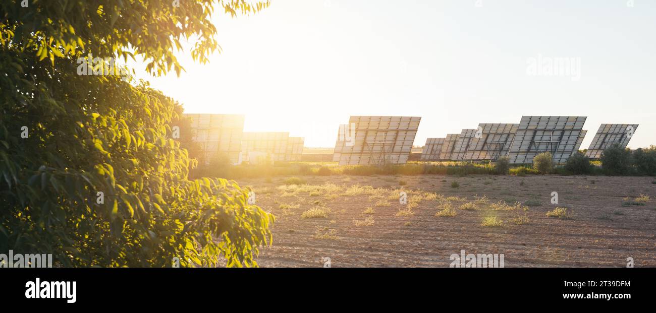 Solar panels in field sunset hi-res stock photography and images - Alamy