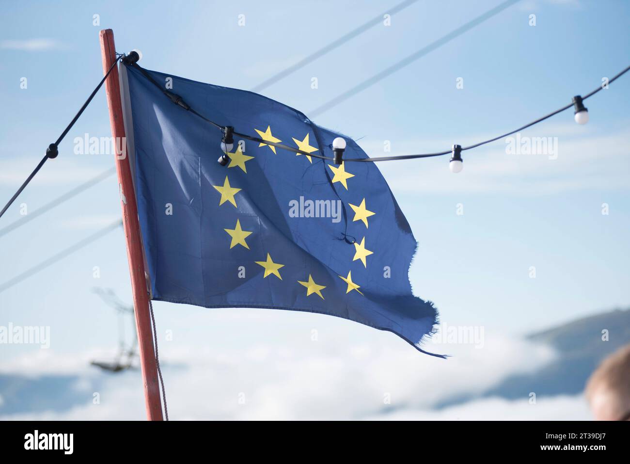 European Union flag, blue flag with yellow stars representing the EU ...
