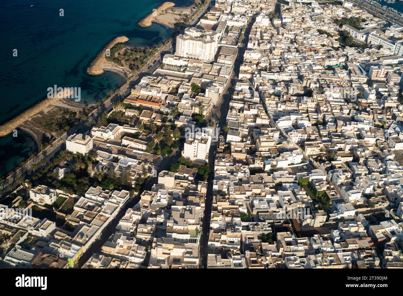 Aerial view of the Tunisian coast and the city of Mahdia Stock Photo ...