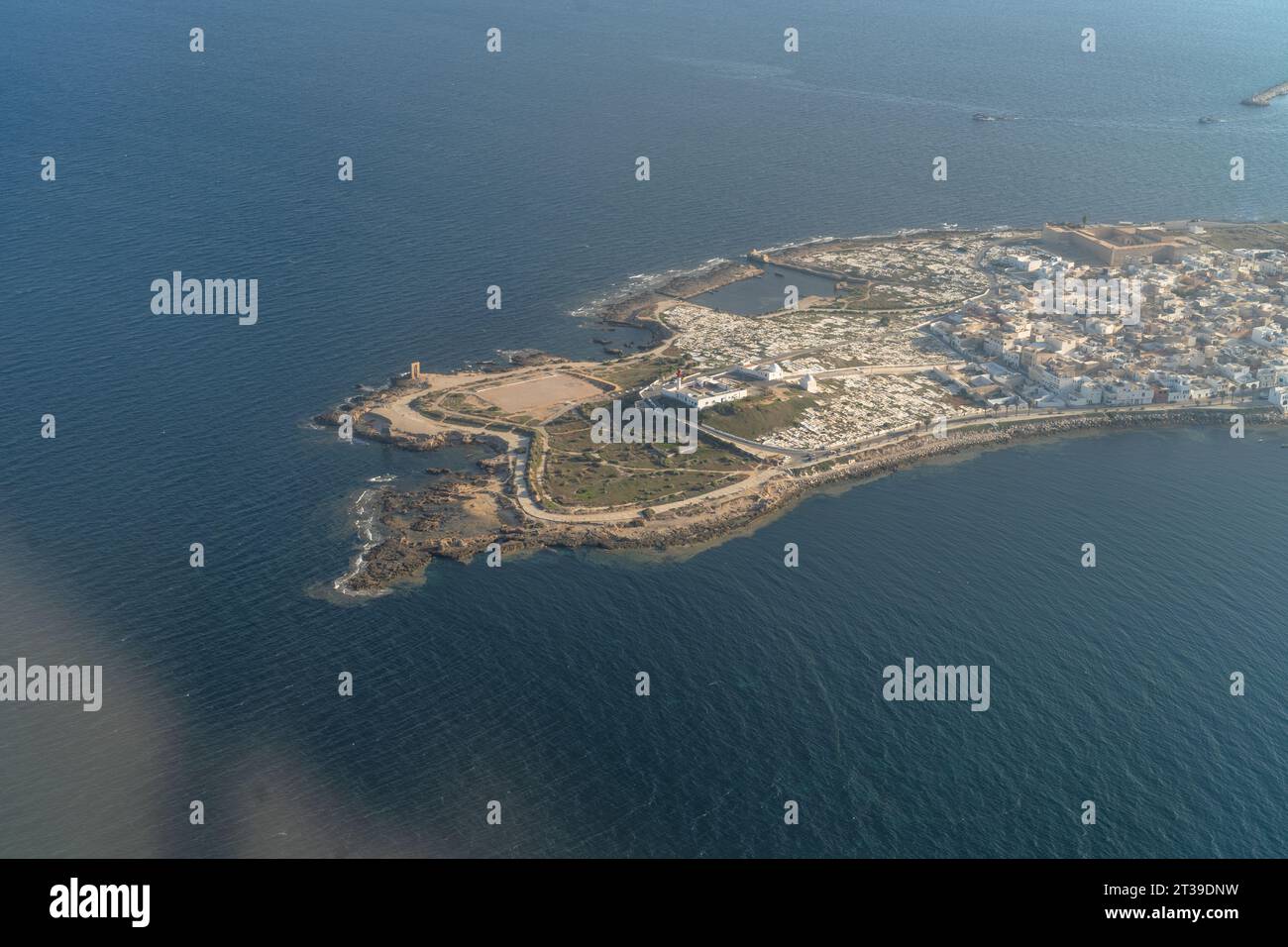 Aerial view of the Tunisian coast and the city of Mahdia Stock Photo ...