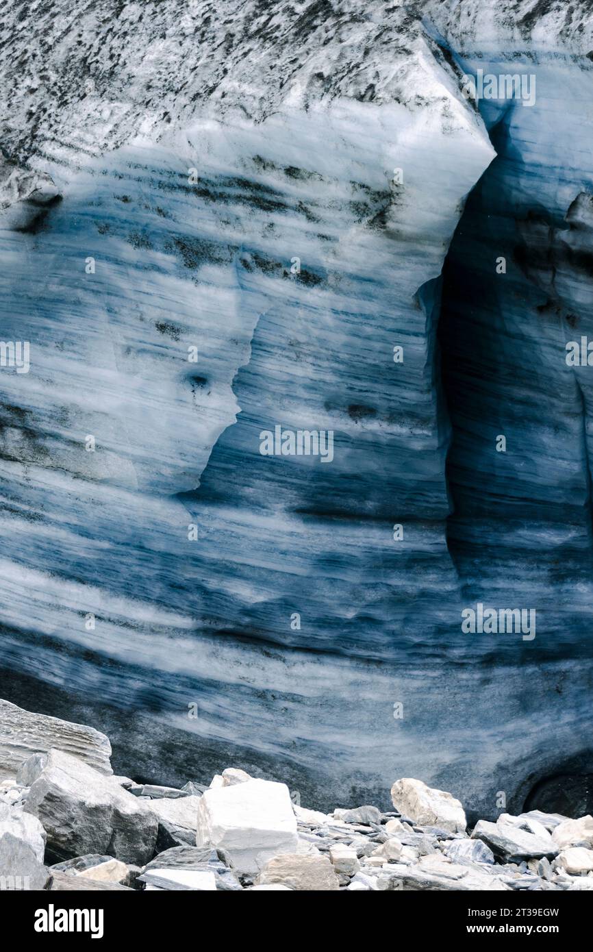 Close-up of the layered structure of a glacier showcasing the beauty of ...