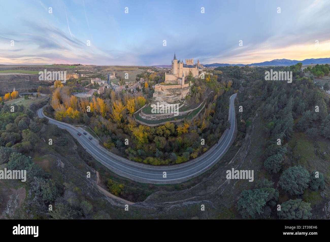 Top view of aerial view of medieval castle Alcazar of Segovia Spain ...