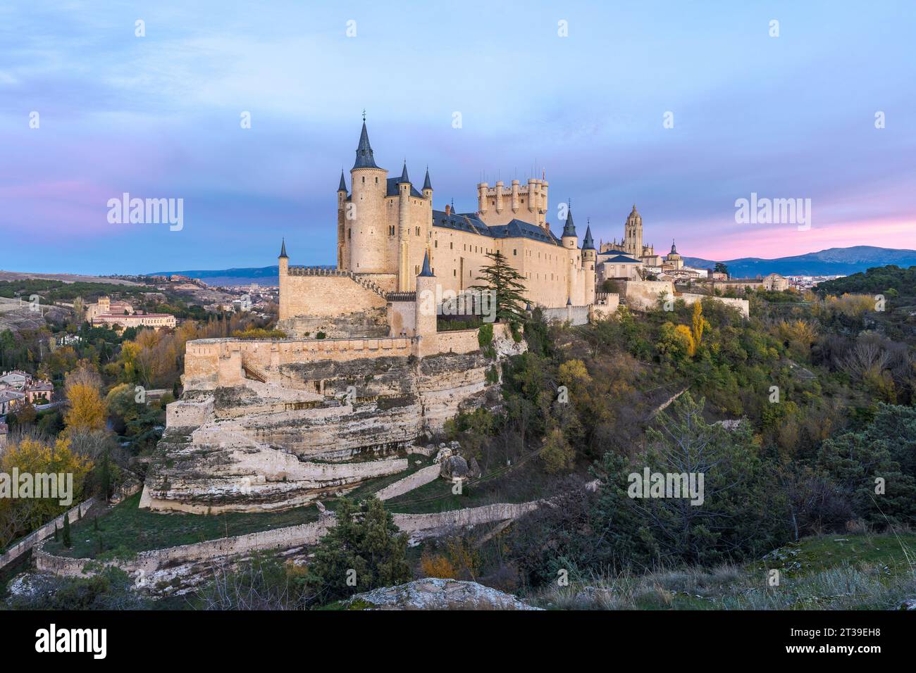 Top view of aerial view of medieval castle Alcazar of Segovia Spain ...