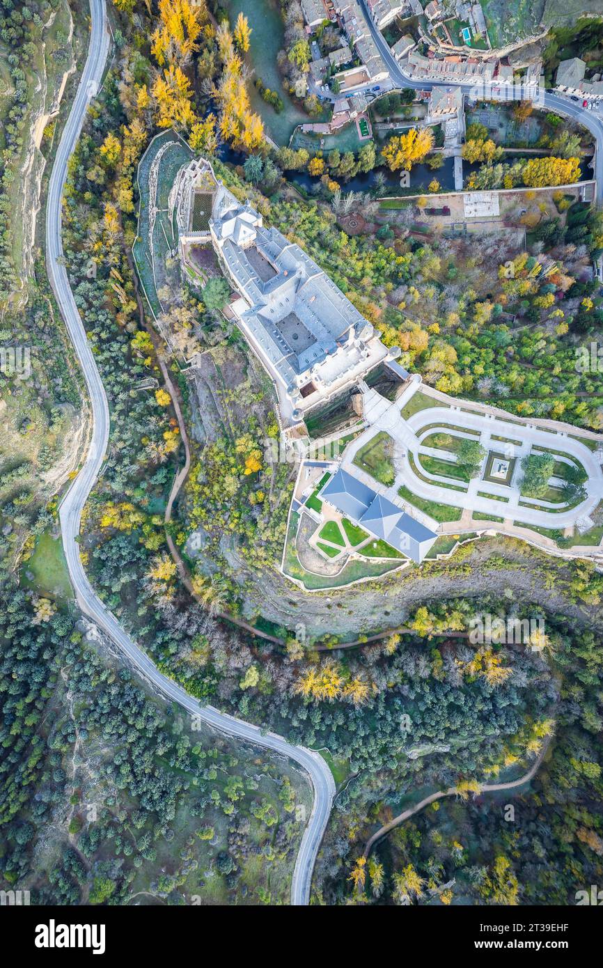 Top view of aerial view of medieval castle Alcazar of Segovia Spain ...