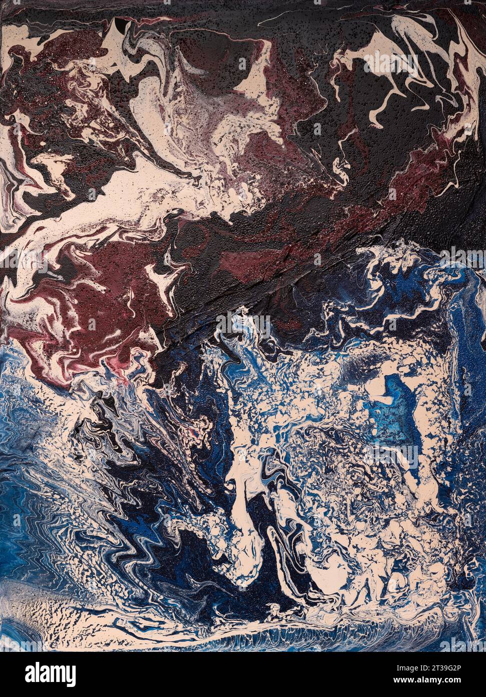 Painting of Swirling marbled patterns in rich shades of blue, burgundy ...
