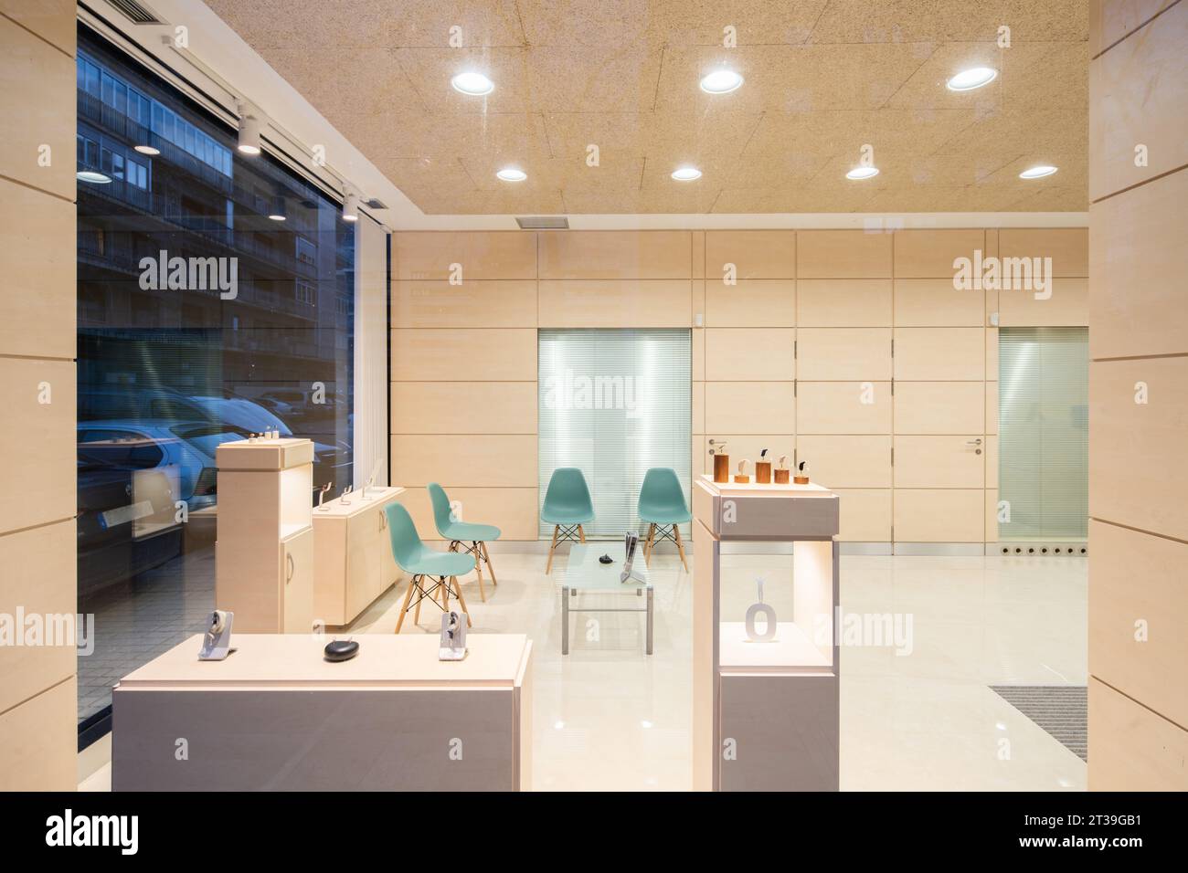 Interior of a Hearing center with modern spaces, exhibitors and rest ...