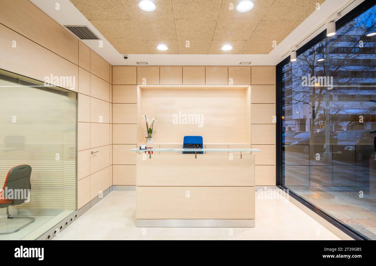 Interior of a Hearing center with modern spaces, exhibitors and rest ...