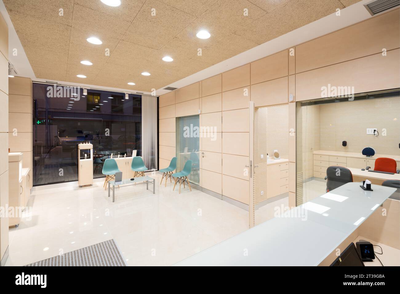 Interior of a Hearing center with modern spaces, exhibitors and rest ...