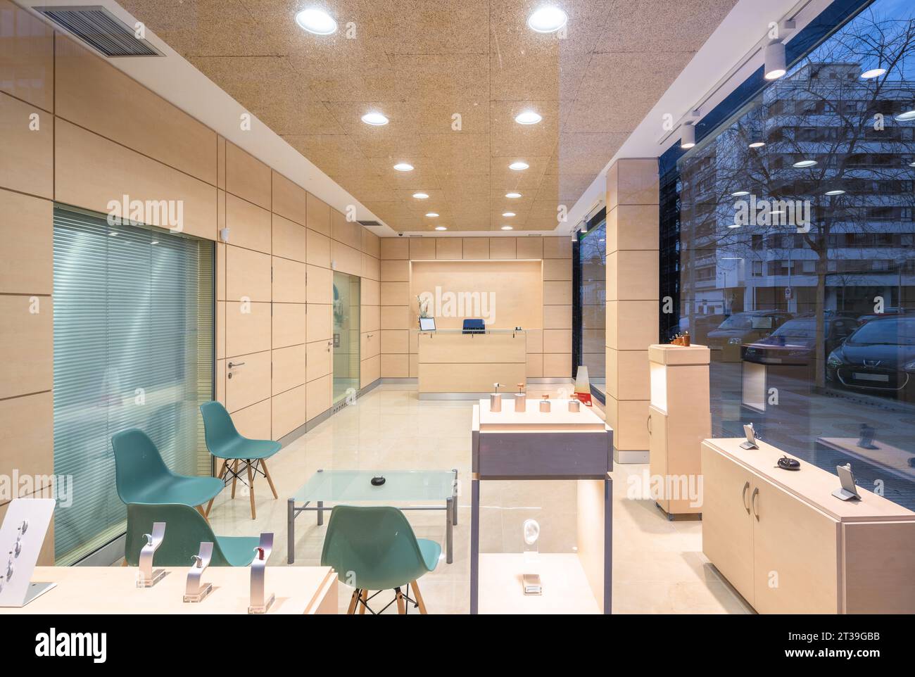 Interior of a Hearing center with modern spaces, exhibitors and rest ...