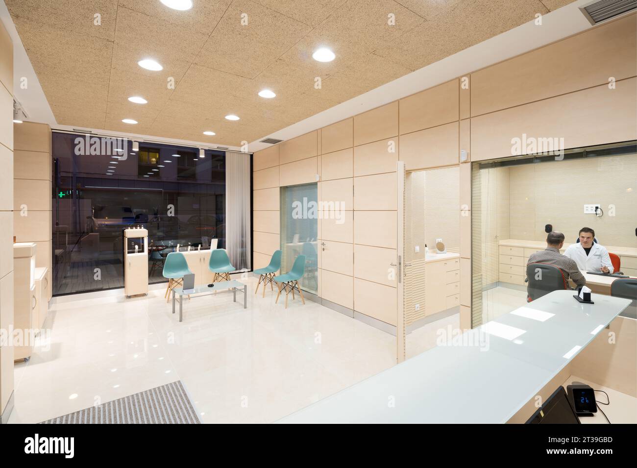 Interior of a Hearing center with modern spaces, exhibitors and rest ...