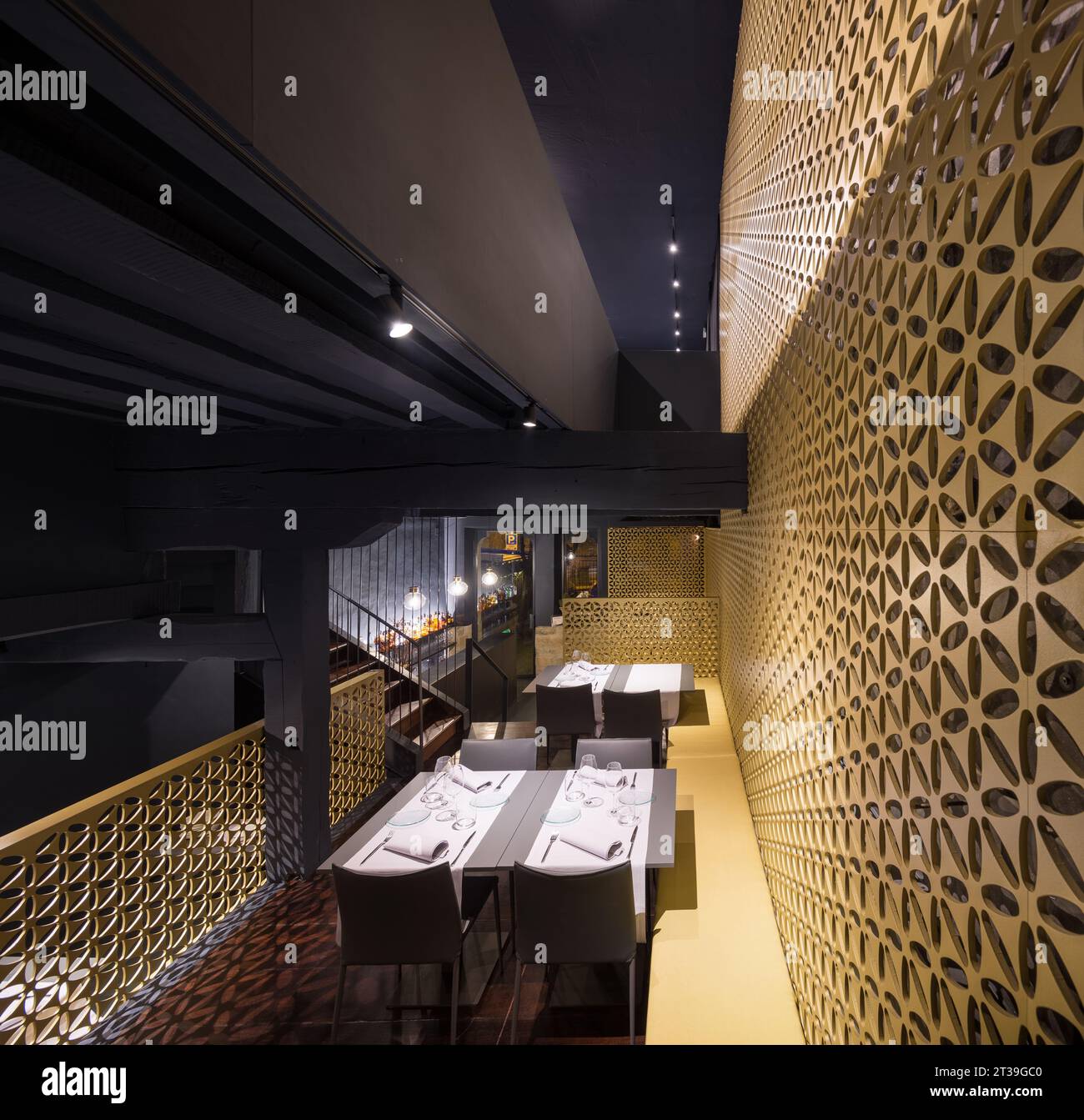 Photo of a modern dining table in an elegant room restaurant with ...