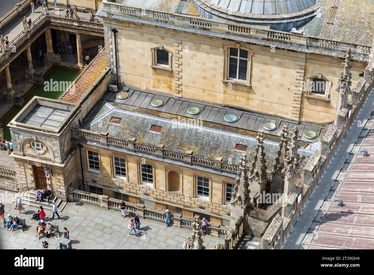 View of Kingston Parade (detail) & The Roman Baths from Bath Abbey ...