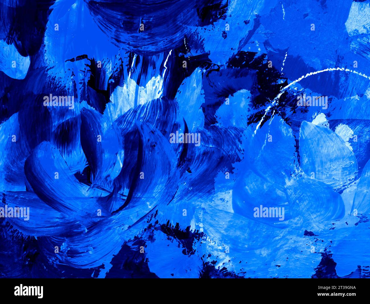 Blue abstract flowers, original hand drawn, impressionism style, color ...