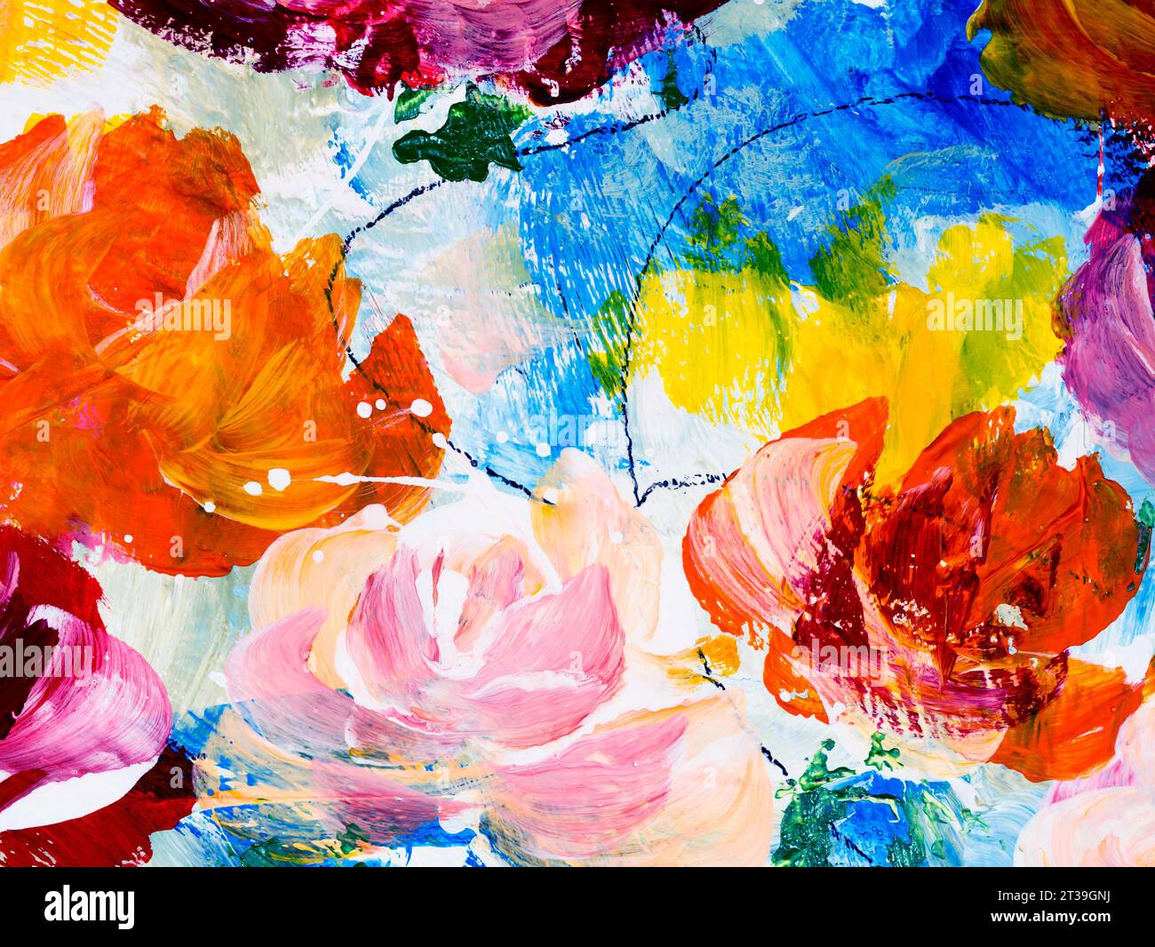 Abstract flowers, original hand drawn, impressionism style, color ...