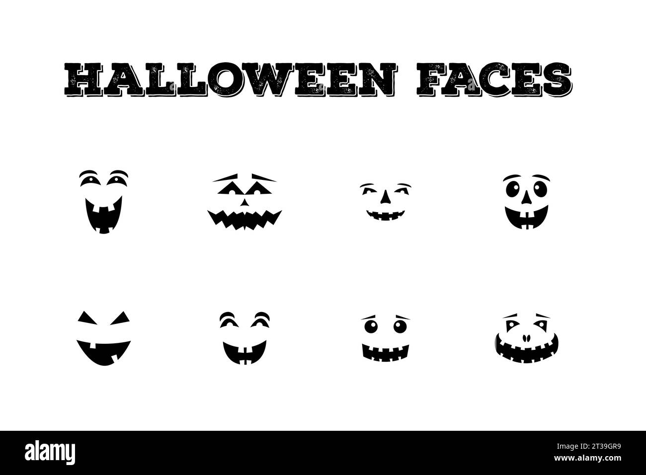 Halloween face set. Funny happy spooky monster face isolated Halloween ...