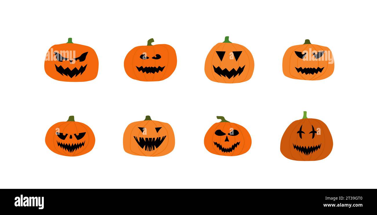 Halloween pumpkin lantern set. Isolated jack-o-lanterns with scary ...