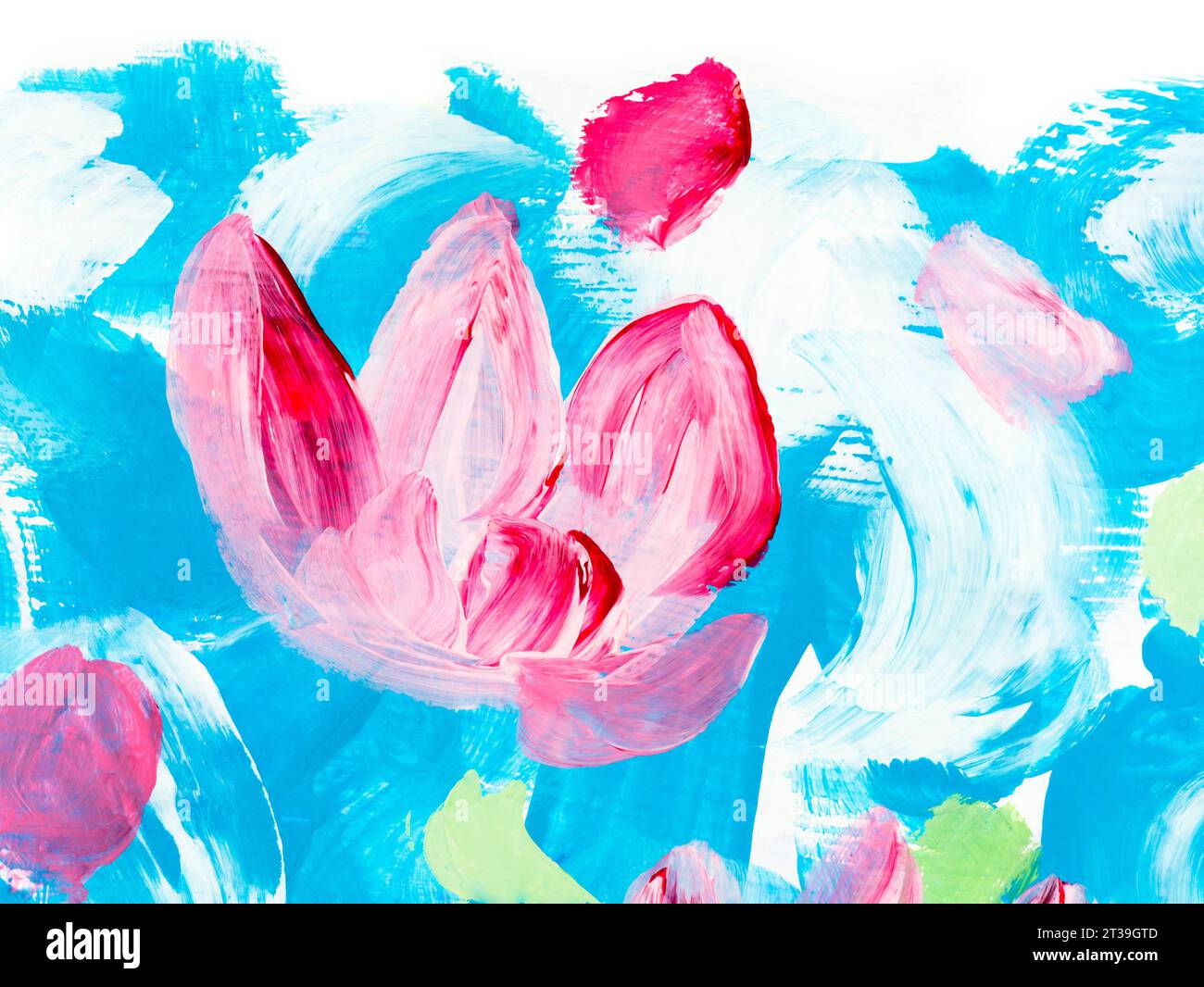Abstract pink flowers, original hand drawn, impressionism style, color ...