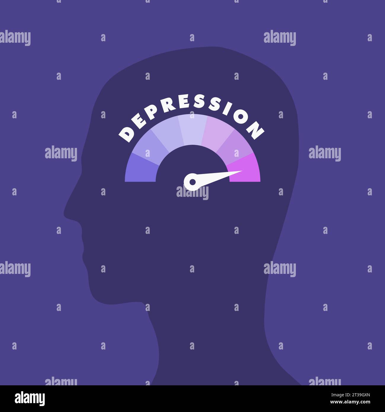 Depression level meter on a person head profile view. Mental health ...
