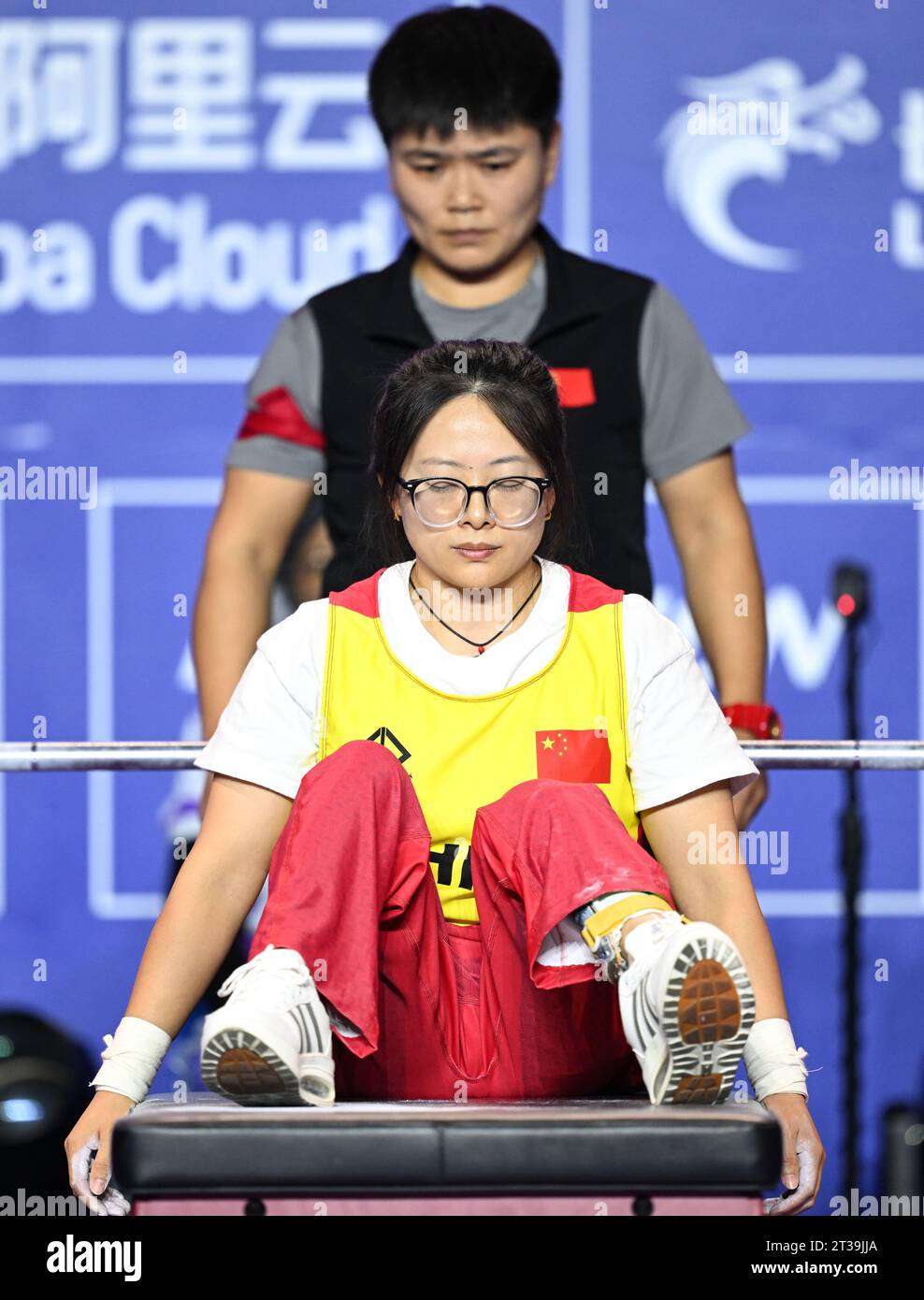 Hangzhou, China's Zhejiang Province. 24th Oct, 2023. Cui Zhe of China reacts during the Women's ...