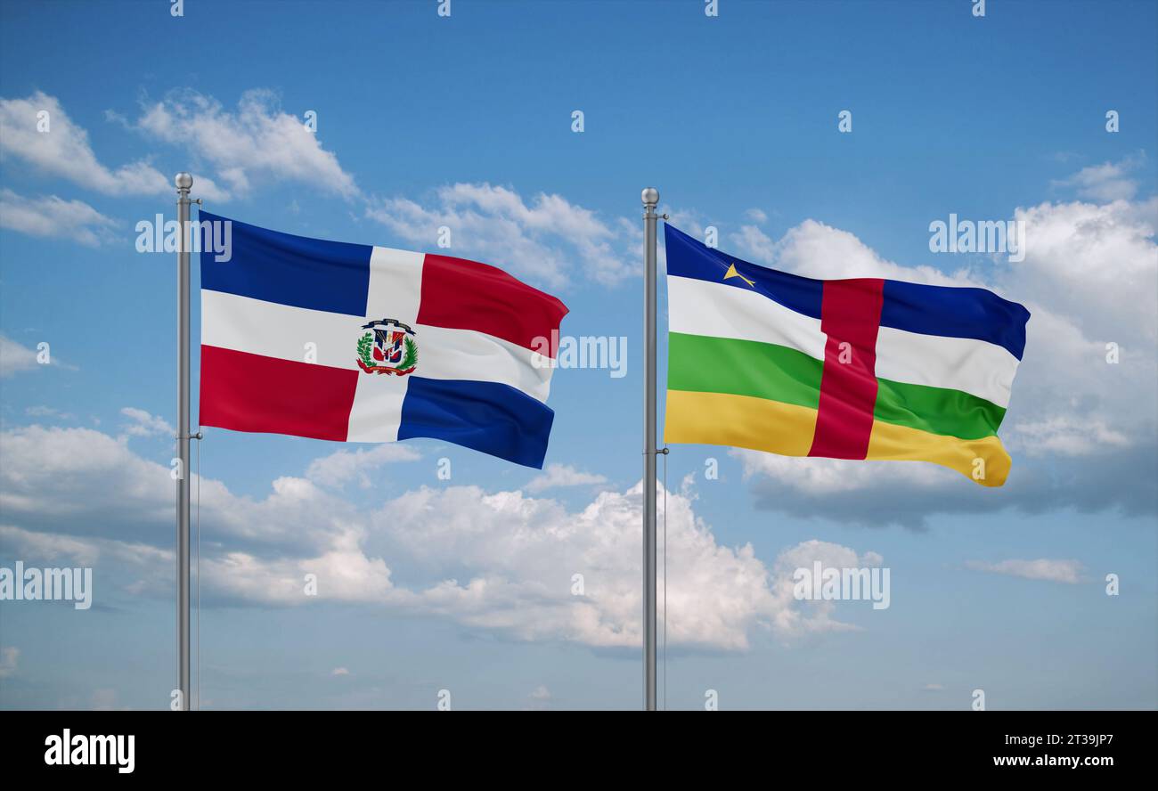 Central African Republic and Dominican flags waving together in the ...