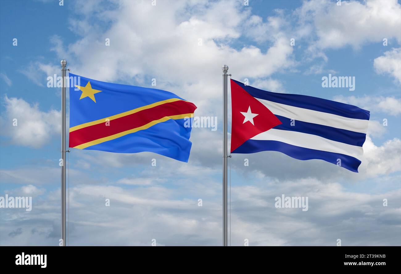 Cuba and Congo or Congo-Kinshasa flags waving together in the wind on ...