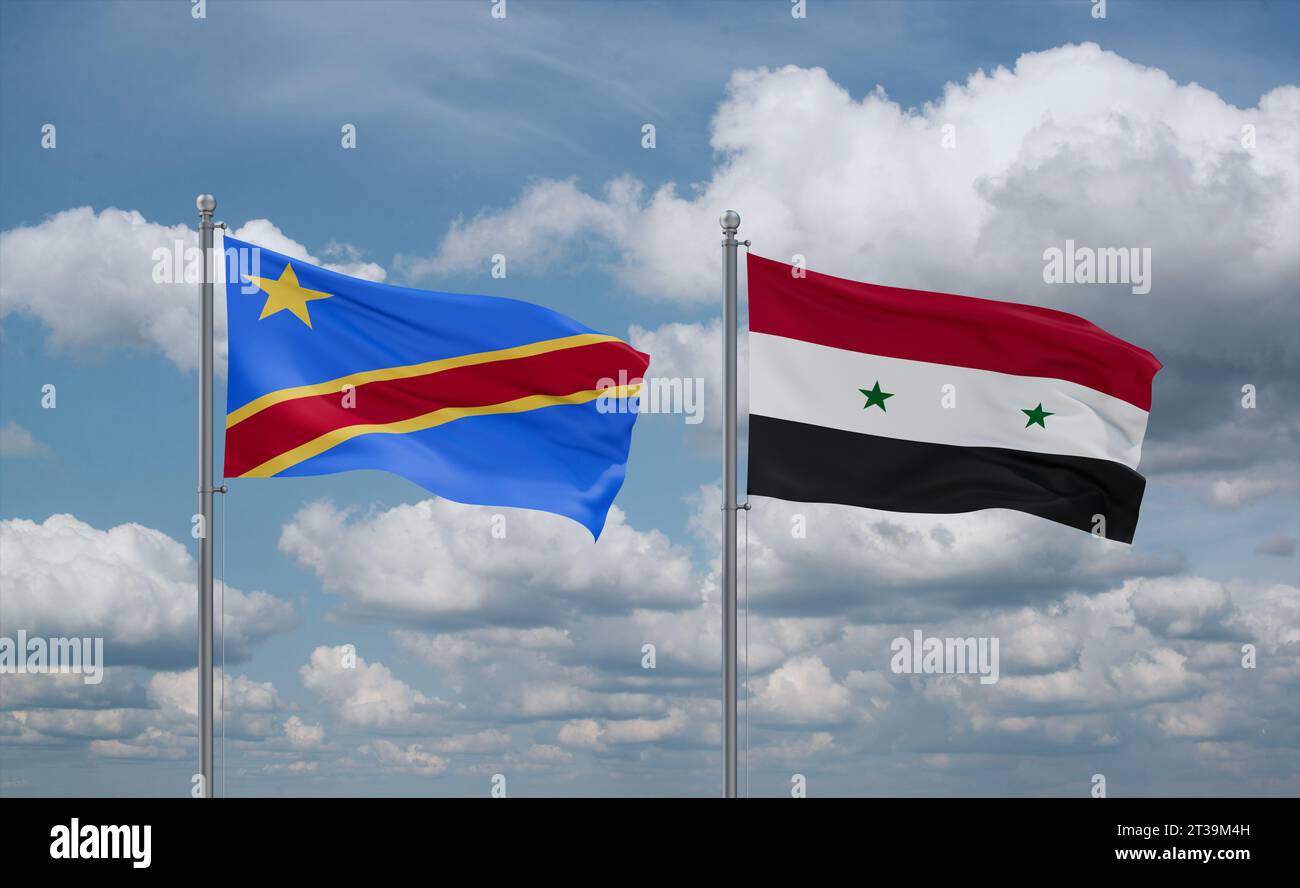 Syrian Arab Republic, Syria and Congo or Congo-Kinshasa flags waving ...
