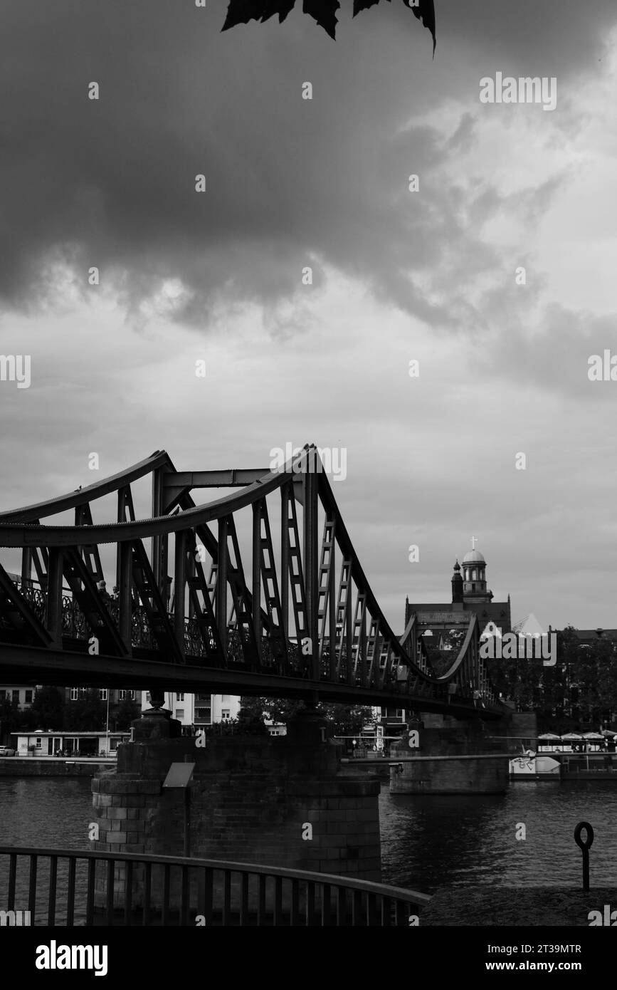 iron footbridge in Frankfurt on the Main, photographed from the ...