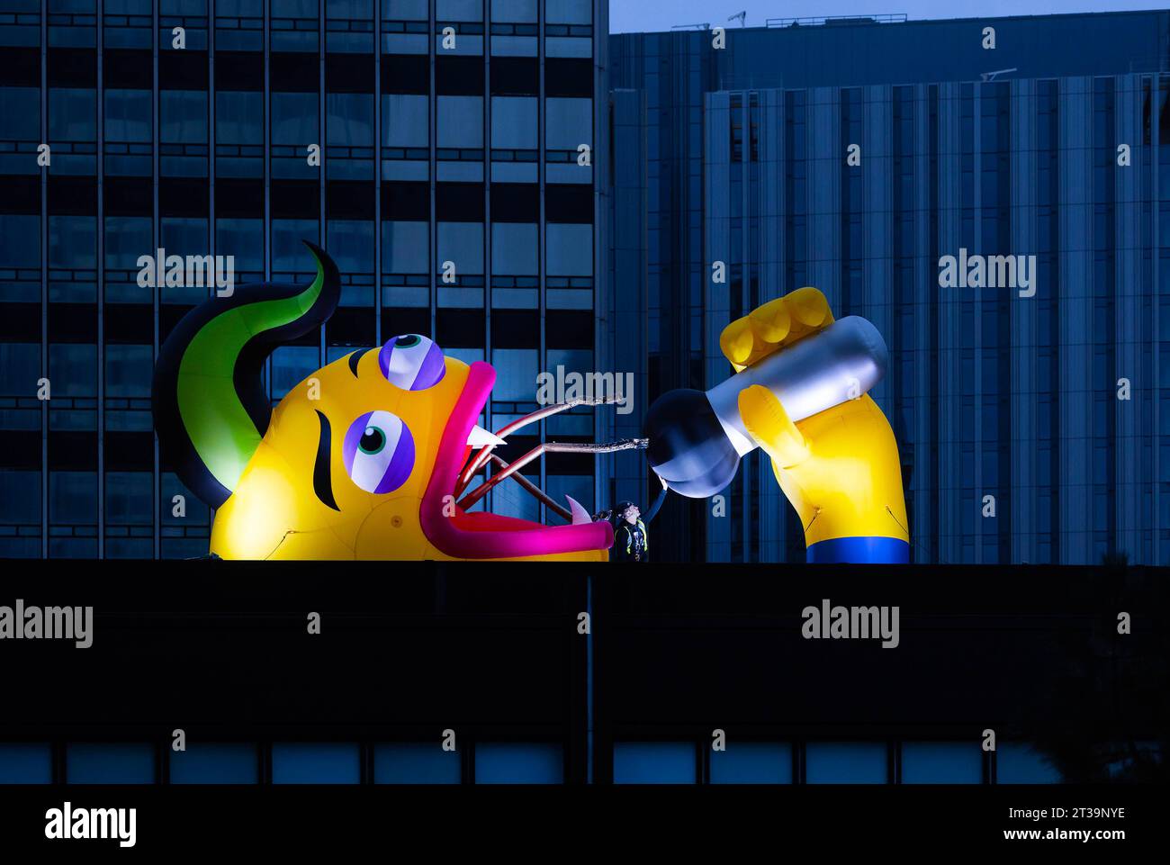 EDITORIAL USE ONLY Rigger Michael Marini makes a final check on the ...