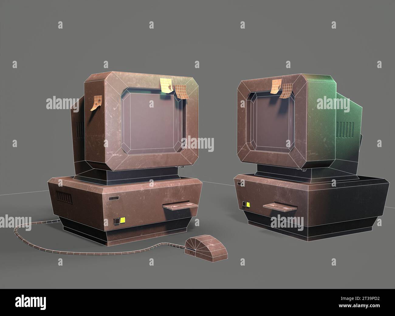 An old stylized computer on a gray background 3d-rendering Stock Photo ...