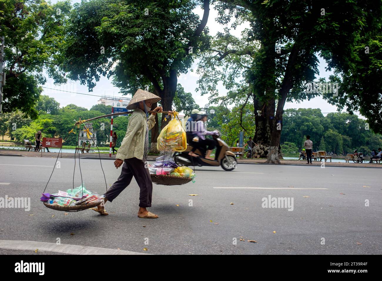 Hanoi, Vietnam. 10th Aug, 2014. Vietnamese woman carrying produce on a ...