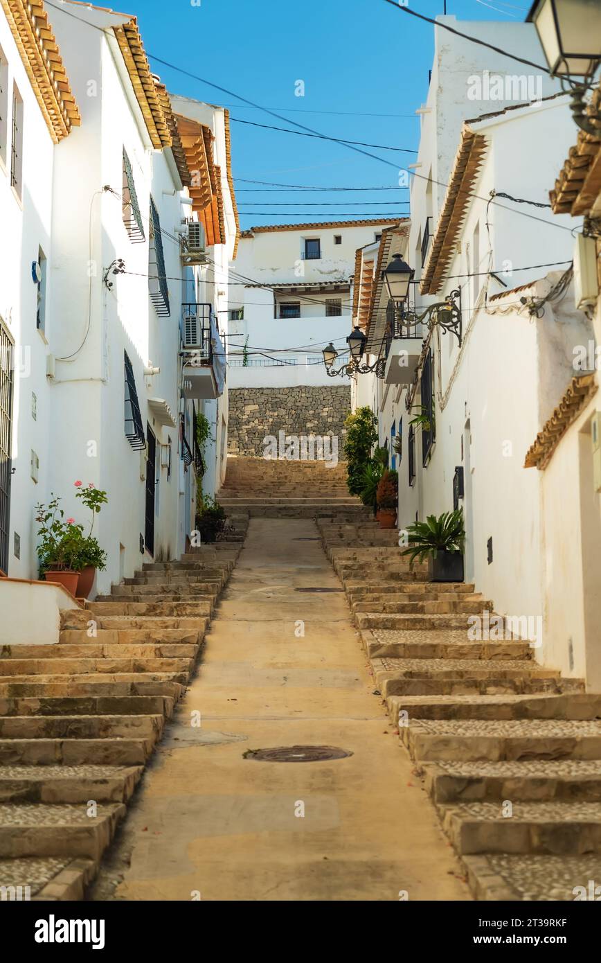 Charming old streets of the historic town of Altea with classic old ...