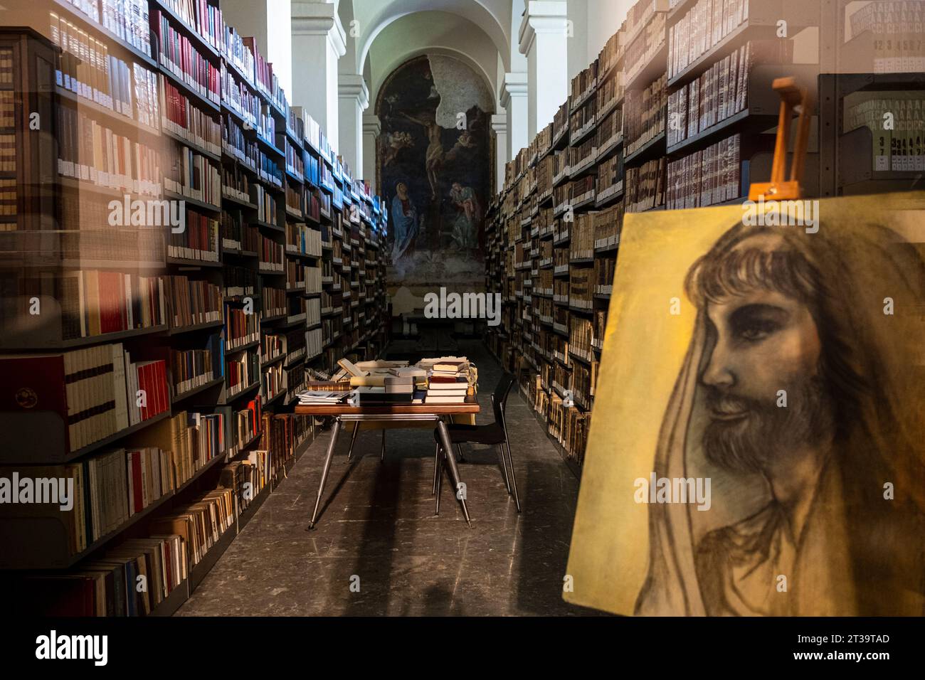 Naples, Italy - 04 August 2022 : Jesus painting and library at ...