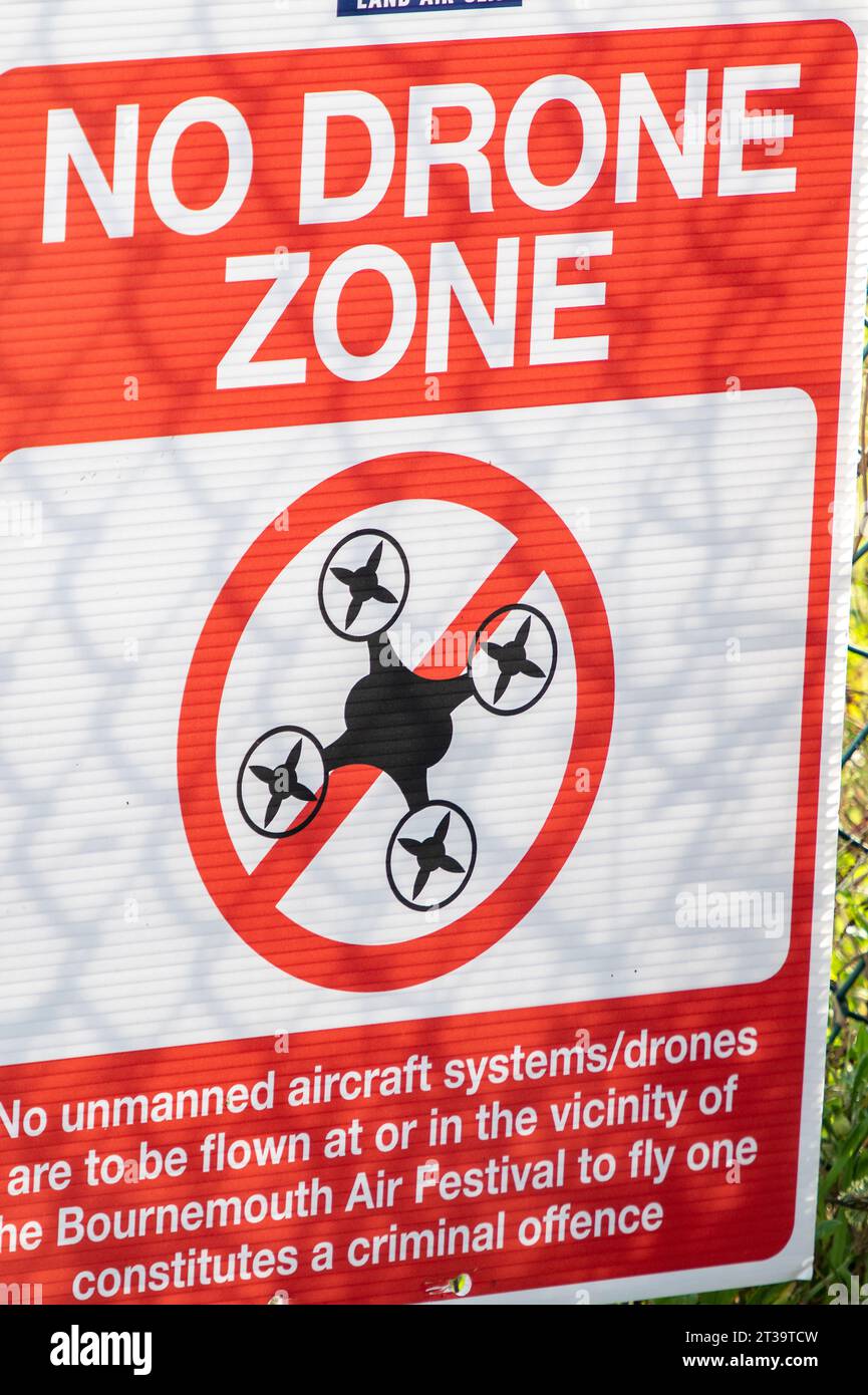 a sign warning of a no drone zone stating that the flying of drones is ...