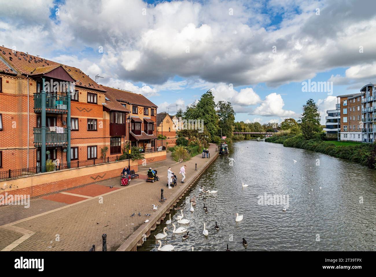 From the Wathen Wigg Foot Bridge over the River Nene, town centre ...