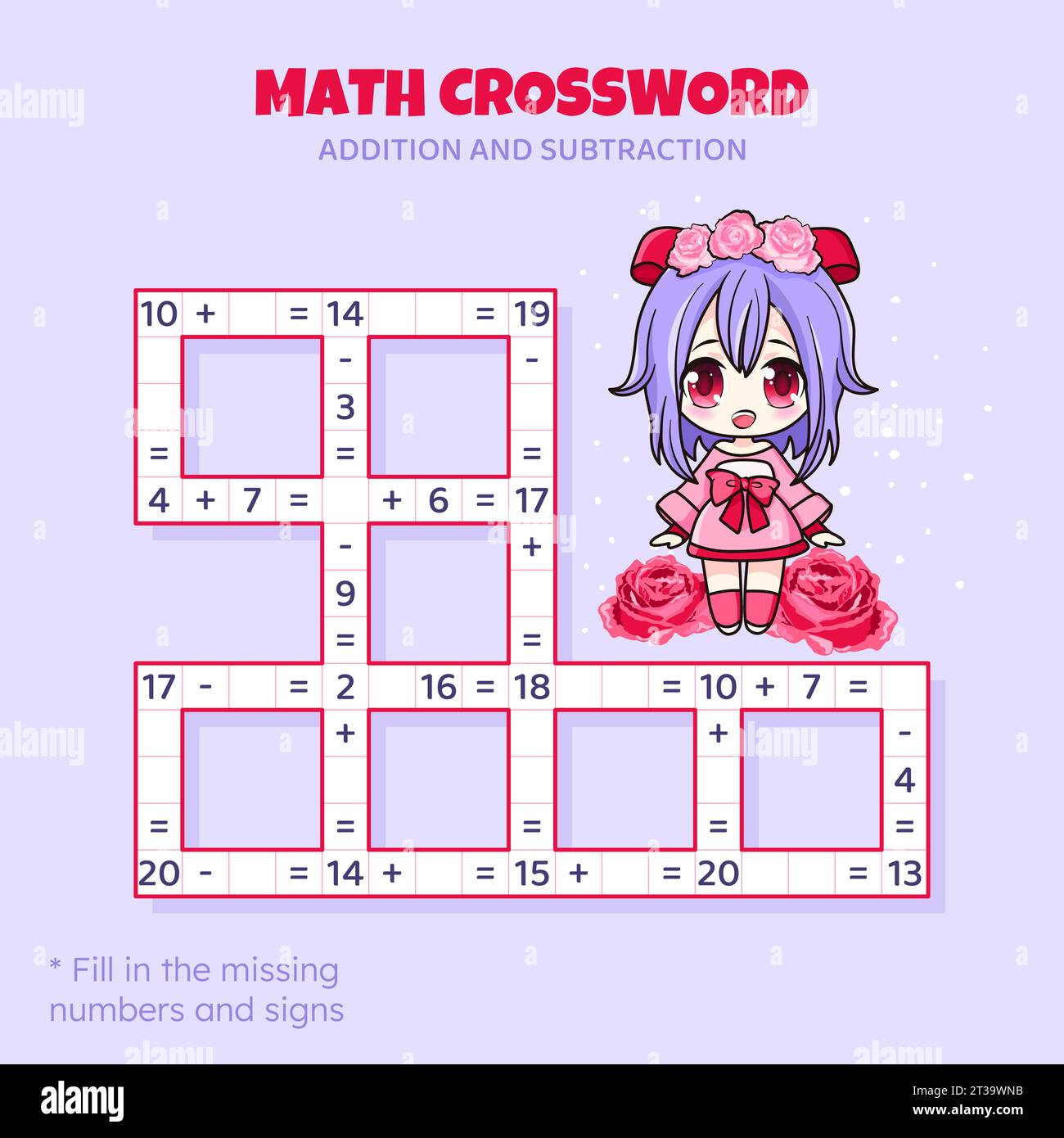 Math Crossword puzzle. Addition and subtraction Stock Vector Image ...