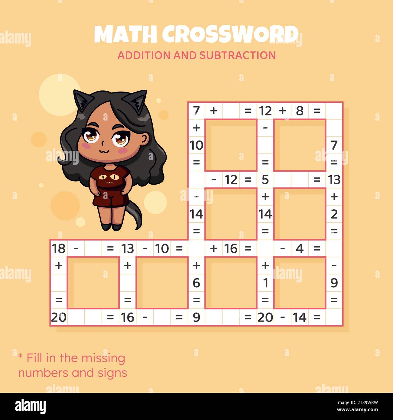 Math Crossword puzzle. Addition and subtraction Stock Vector Image ...