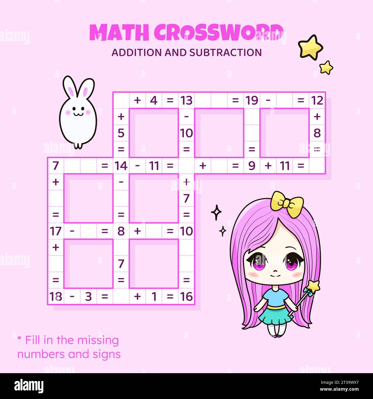 Math Crossword puzzle. Addition and subtraction Stock Vector Image ...