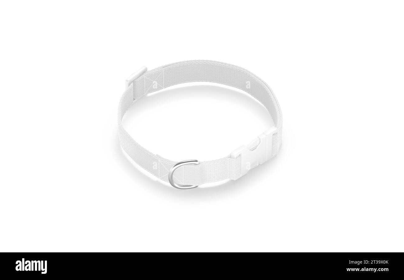 Blank white dog collar with plastic buckle mockup, top view, 3d ...