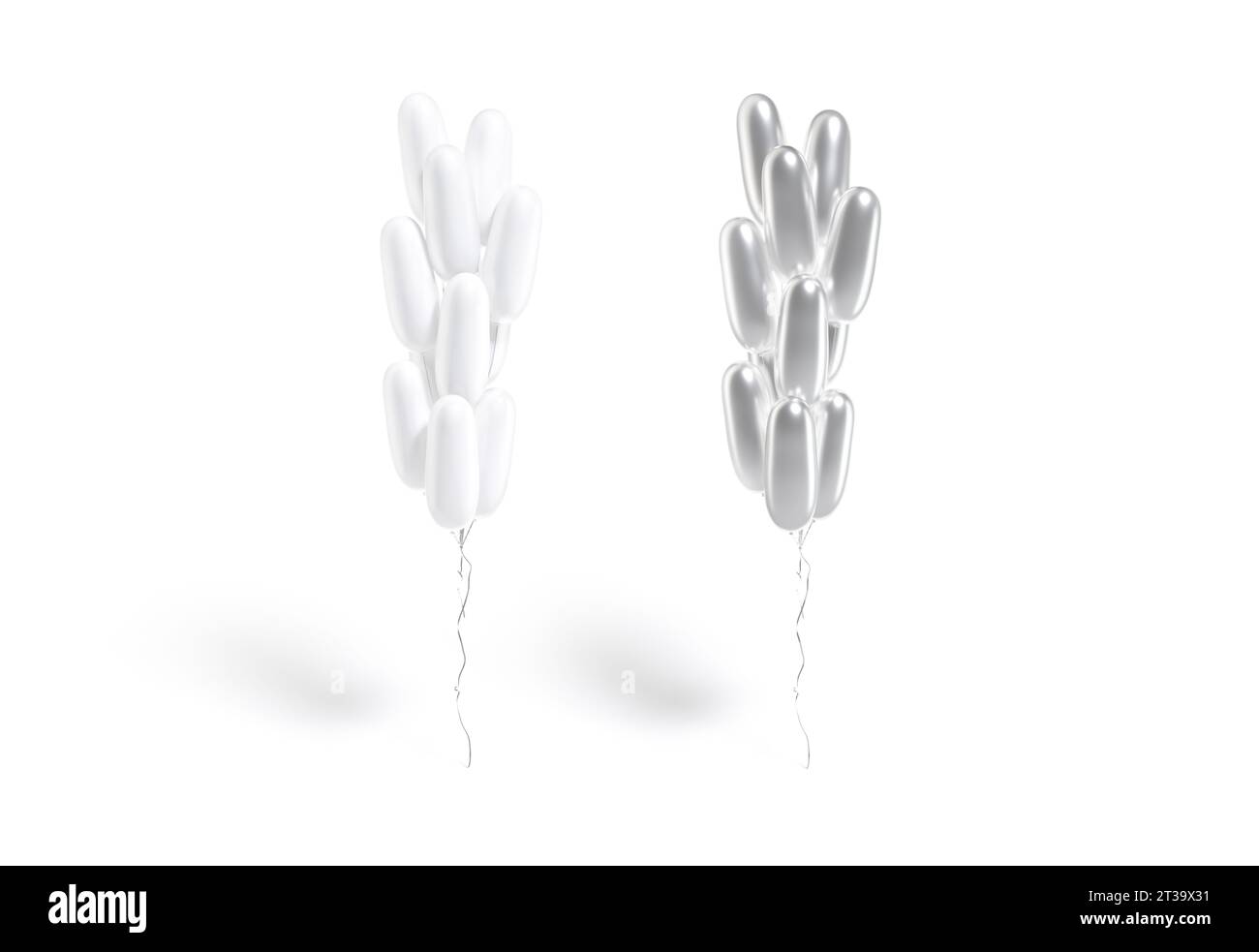 Blank silver and white cylindrical balloon bouquet mockup, front view ...