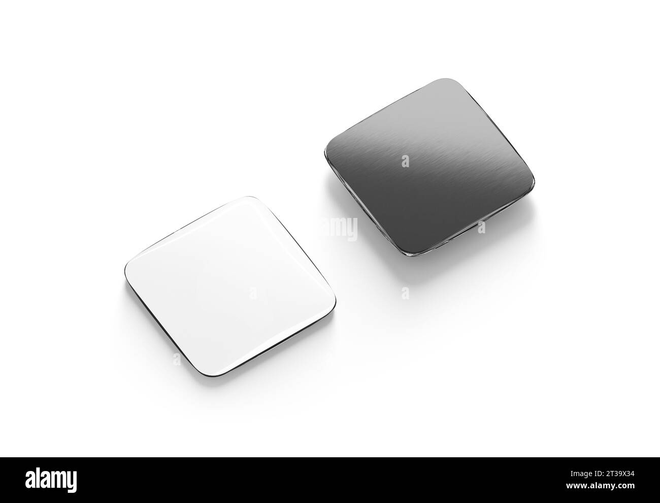 Blank black and white square fridge magnet mockup, side view, 3d ...