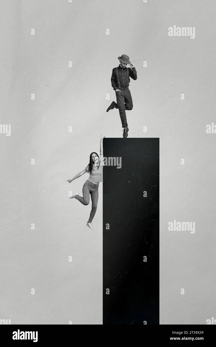 Sketch black white gamma collage of two people workers partners toxic ...