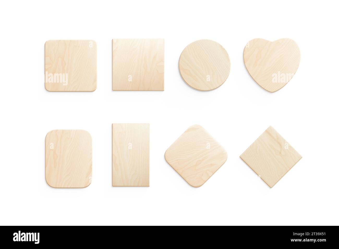 Blank wood plate mockup, top view, different shapes, 3d rendering ...