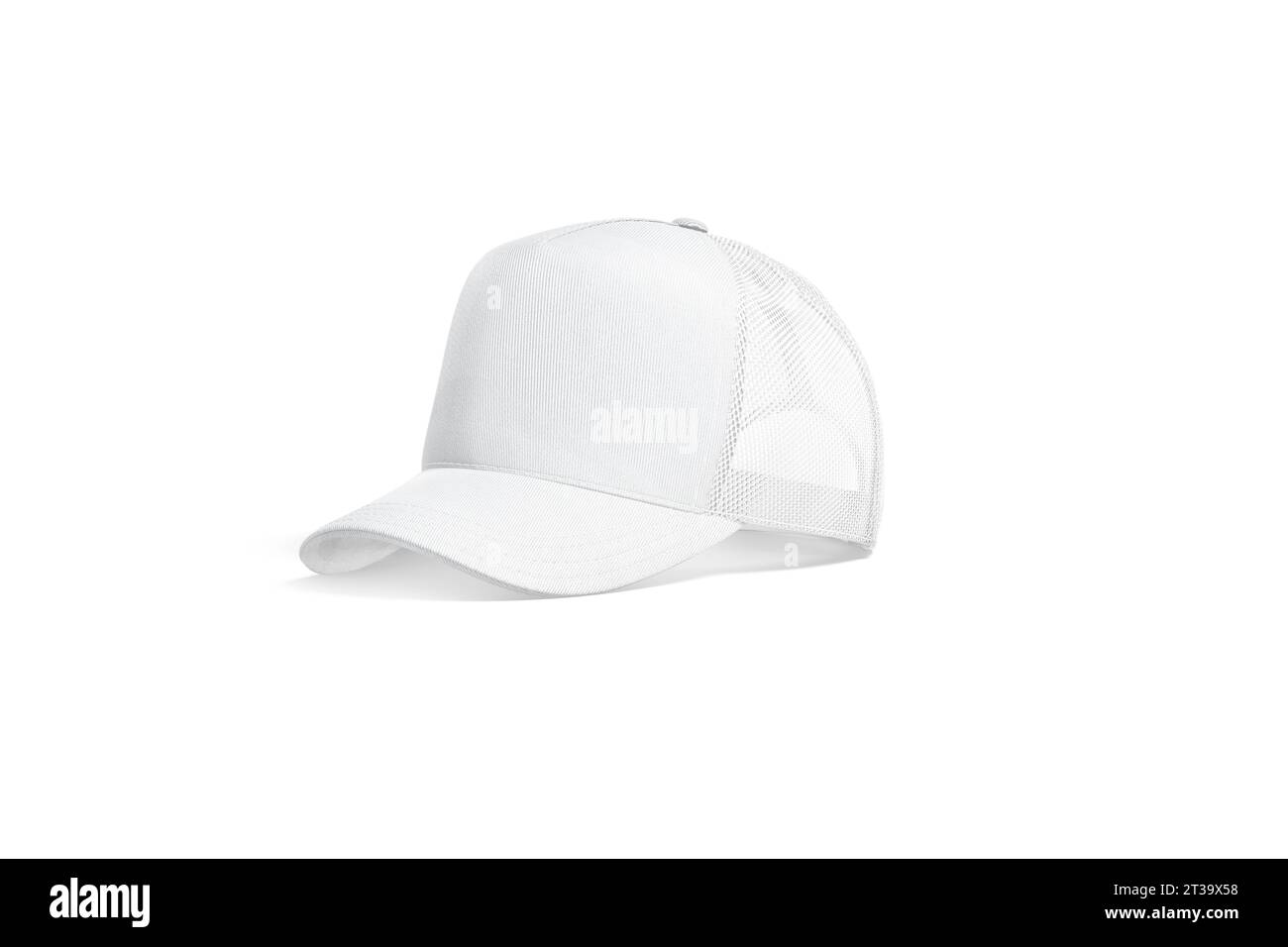 Blank white trucker hat mockup, half-turned view, 3d rendering. Empty ...