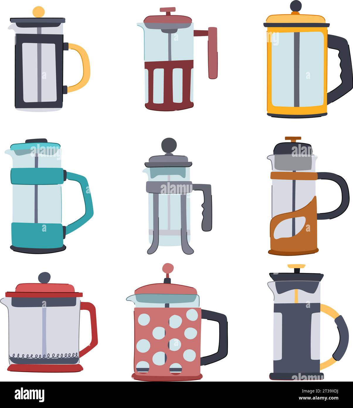 french press coffee set cartoon vector illustration Stock Vector Image ...